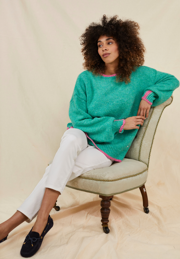 Rockingham Women's Jumper - Green/Pink | Whale Of A Time Clothing
